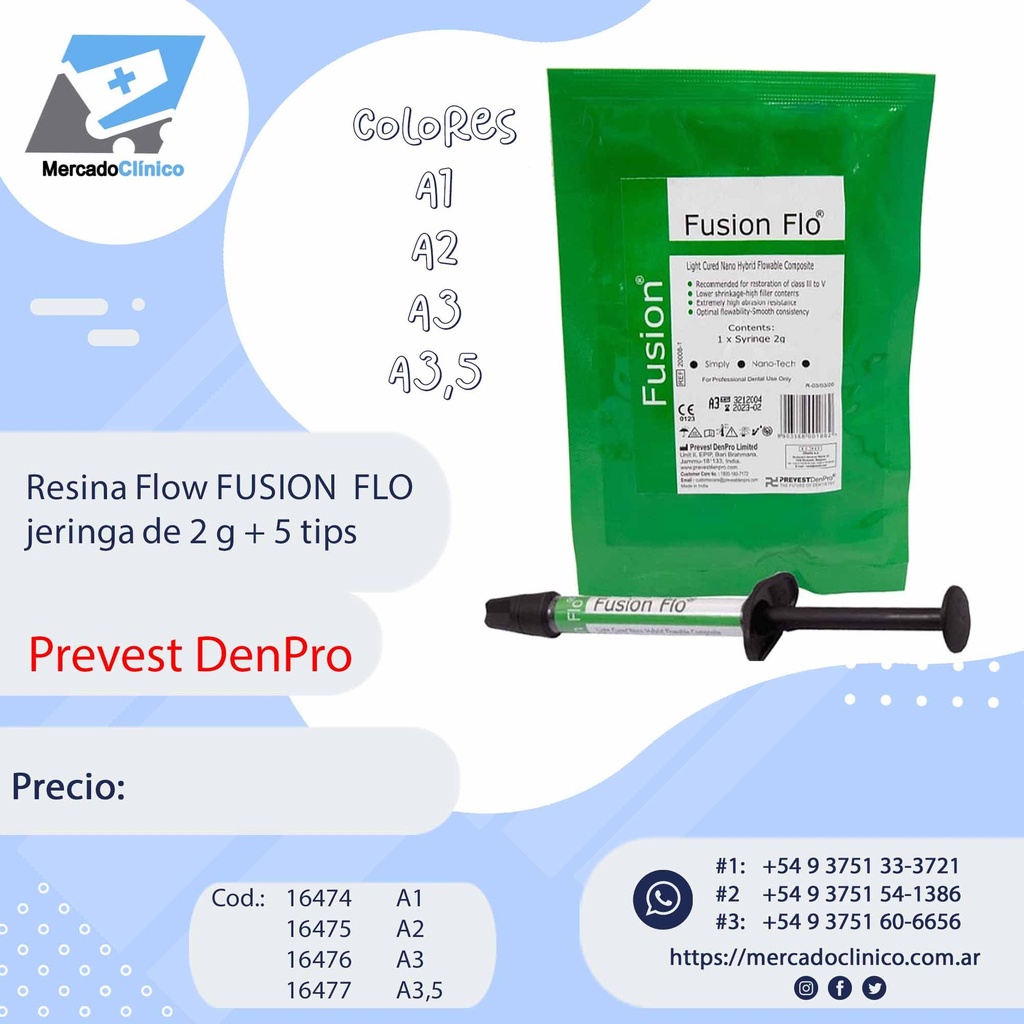 Resina Flow FUSION FLO - jeringa de 2 g + 5 tips - Prevest | Mercado ...