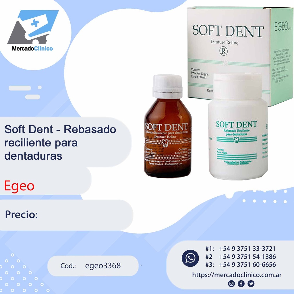 Soft Dent - Rebasado reciliente para dentaduras - Egeo | Mercado Clinico AR