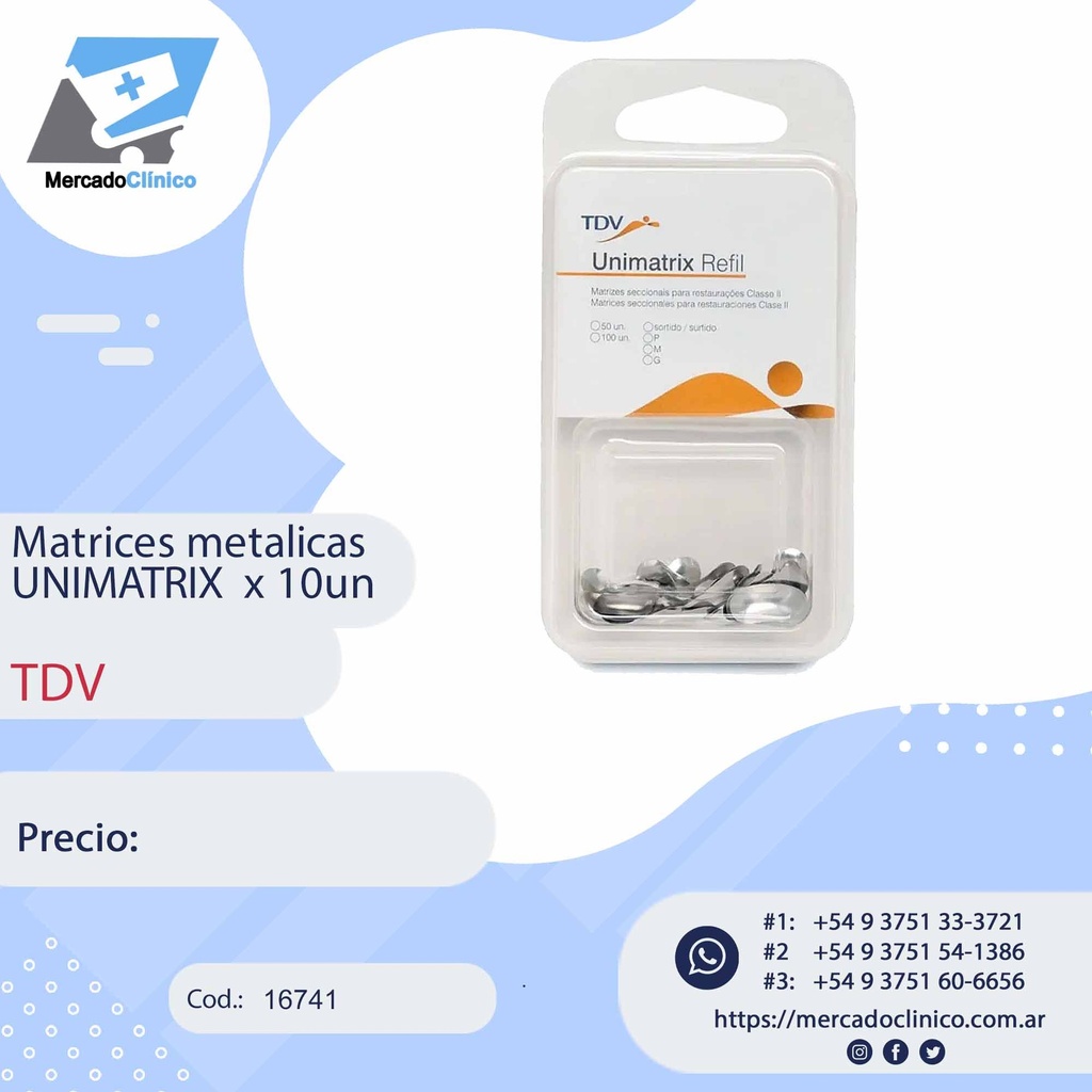 Matrices metálicas UNIMATRIX x 10un - TDV | Mercado Clinico