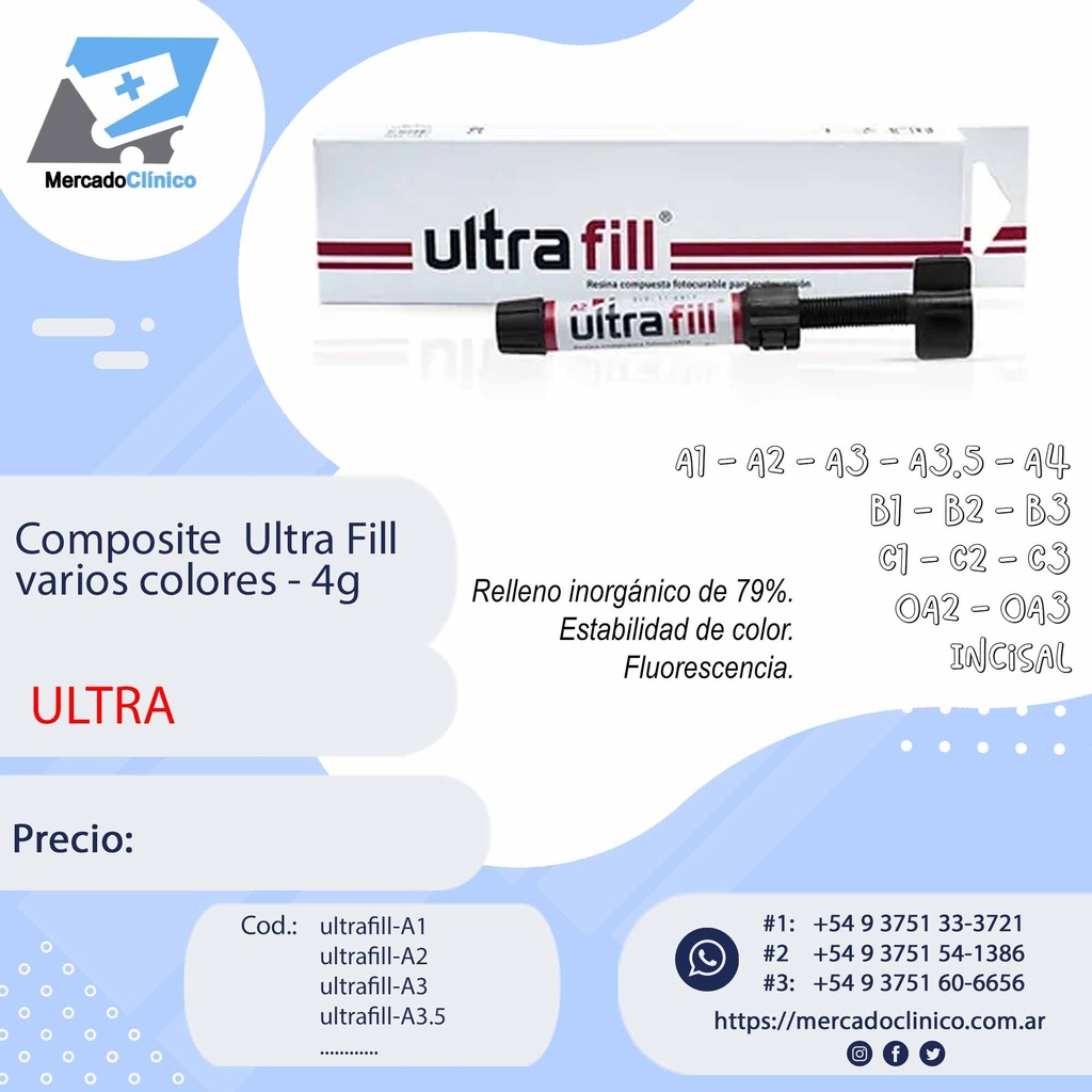Composite Ultra Fill -varios colores - 4g - ULTRA | Mercado Clinico AR