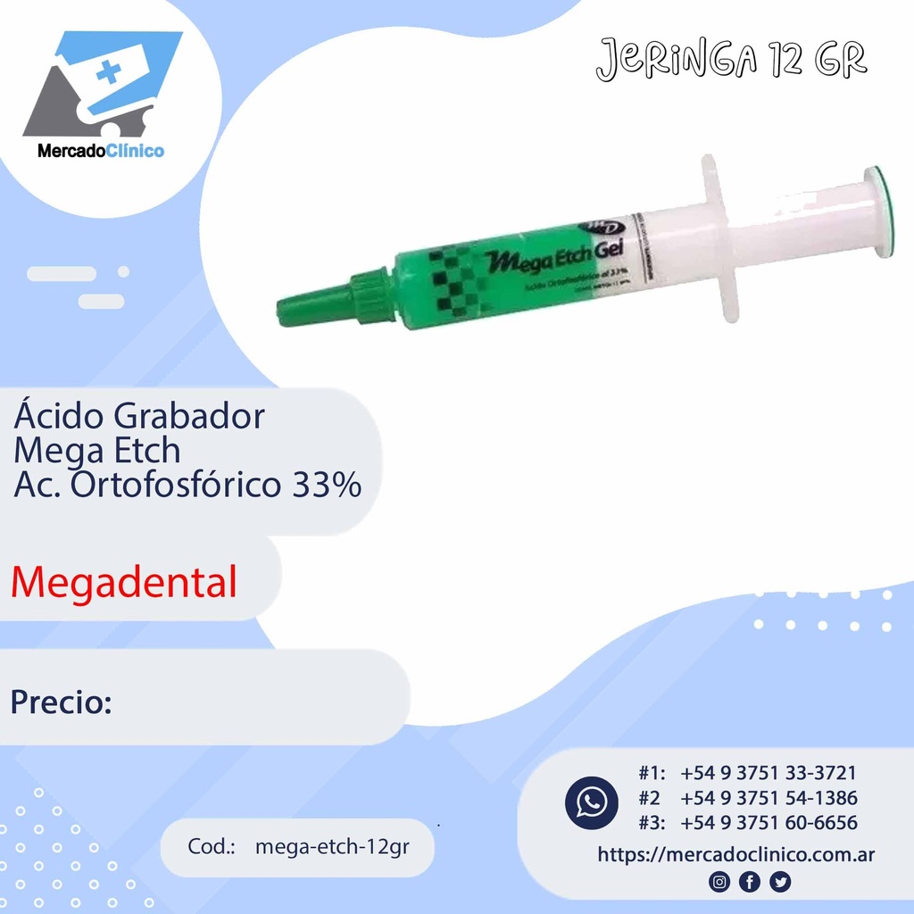 Ácido Grabador Mega Etch Ac. Ortofosfórico 33% - Megadental | Mercado ...