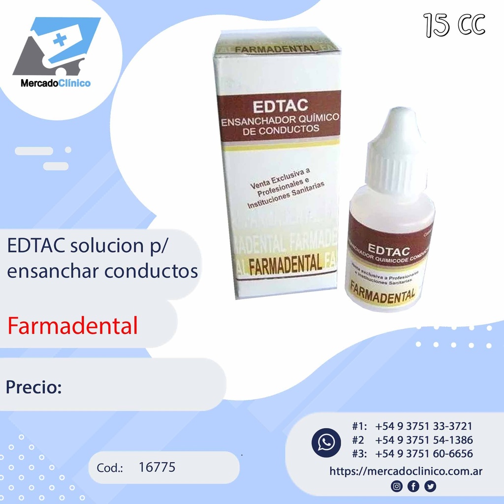 EDTAC solucion p/ ensanchar conductos 15cc - Farmadental | Mercado ...