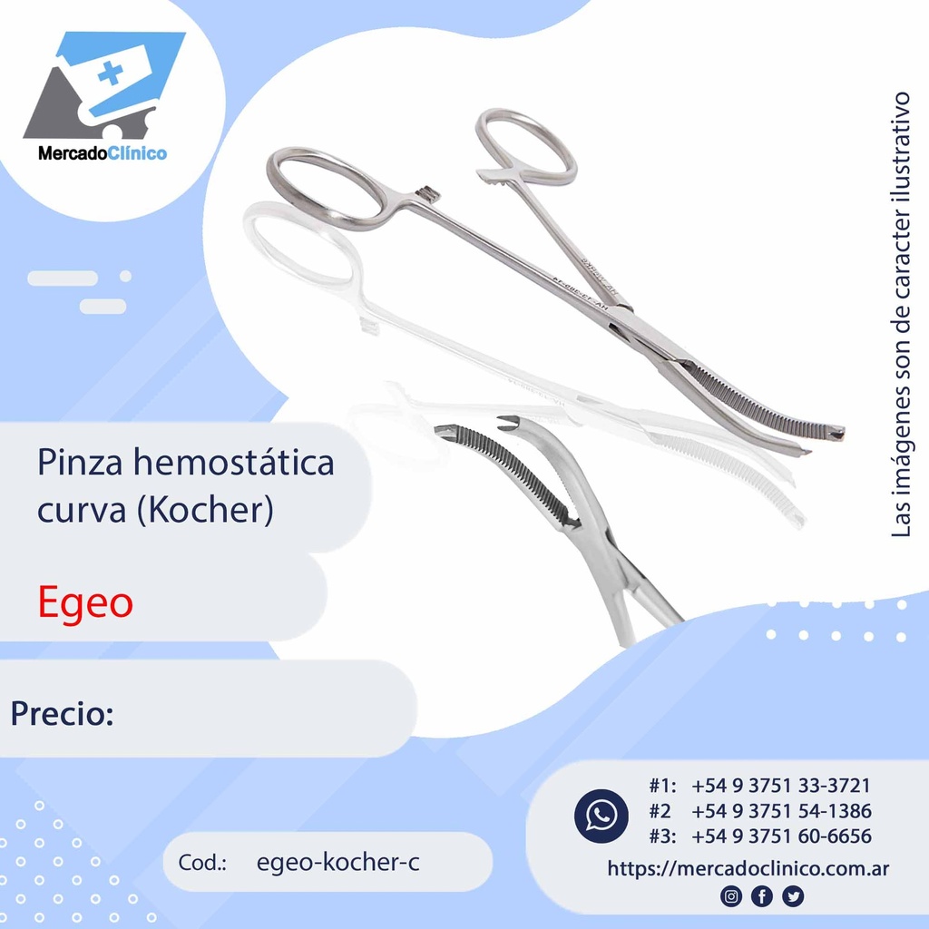 Pinza hemostática curva ( Kocher ) - Egeo | Mercado Clinico AR