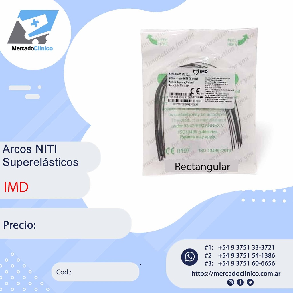 Arcos NITI superelásticos - Rectangulares - IMD | Mercado Clinico AR