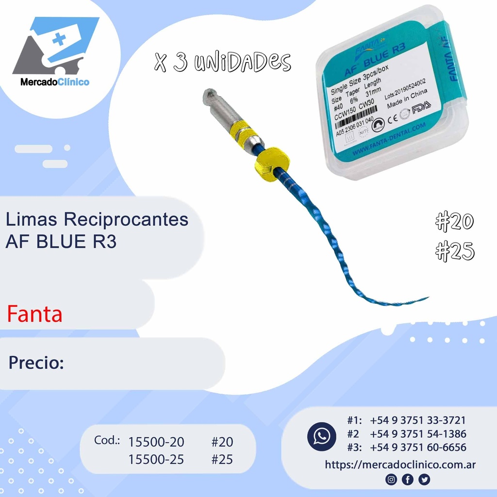 Limas reciprocantes AF BLUE R3 - Fanta | Mercado Clinico AR
