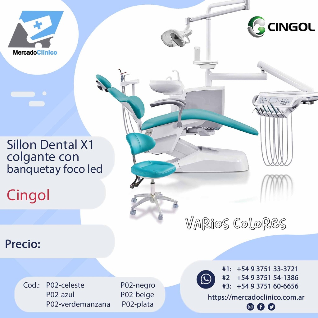 Equipo sillón odontológico X1 Colgante, con Banqueta y foco LED ...