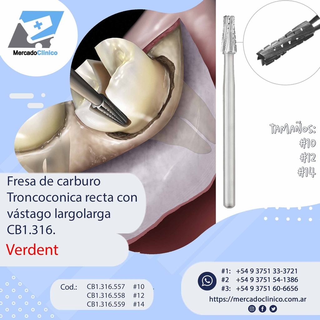 Fresa de carburo Troncocónica recta con vástago largo CB1.316 ...