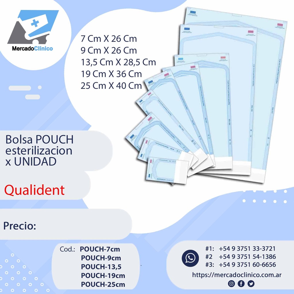 Bolsa POUCH esterilización - x UNIDAD - QUALIDENT | Mercado Clinico AR