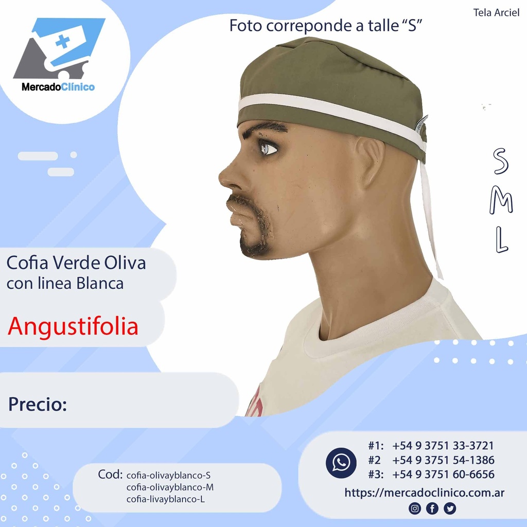Cofia Verde Oliva c/ línea Blanca - Angustifolia | Mercado Clinico AR