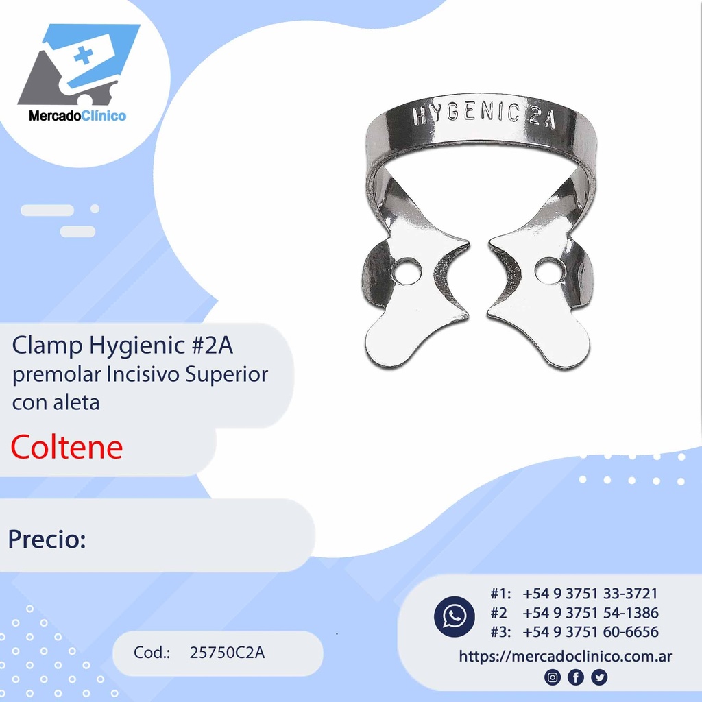Clamp Hygienic #2A premolar Incisivo Superior con aleta - Coltene | Mercado Clinico AR
