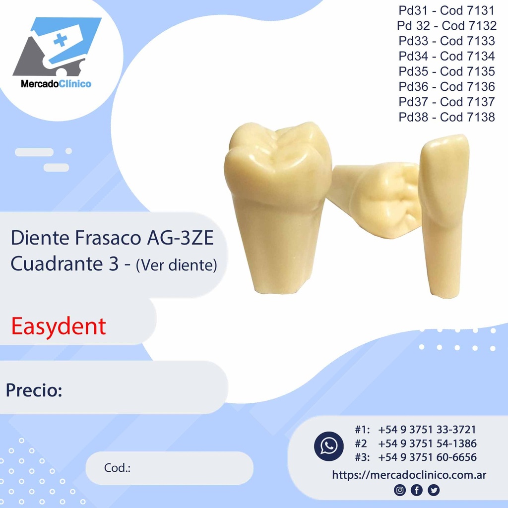 Diente Frasaco AG-3ZE Cuadrante 3 - (Ver diente) - Easydent | Mercado ...