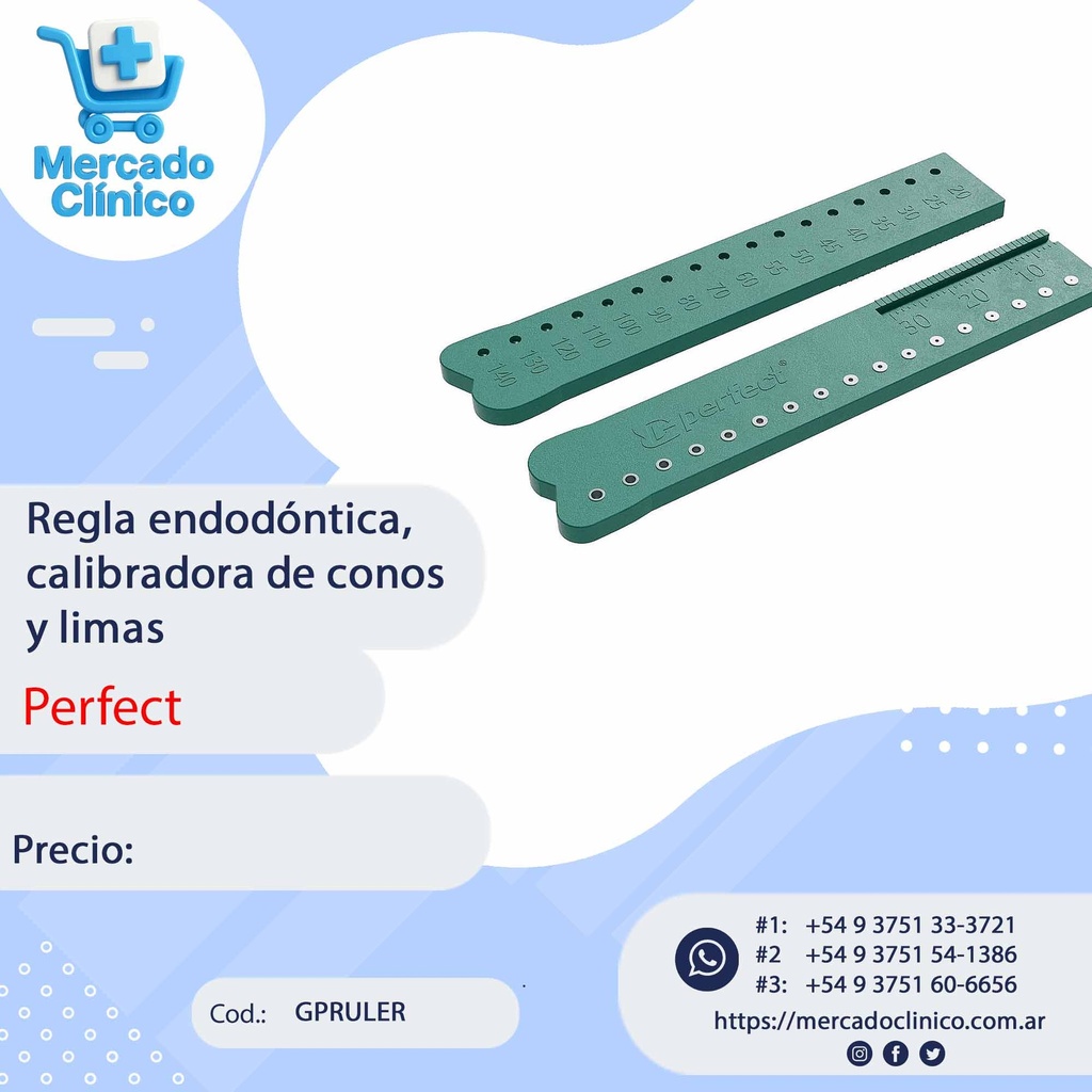 Regla endodóntica, calibradora de conos y limas - Perfect | Mercado ...