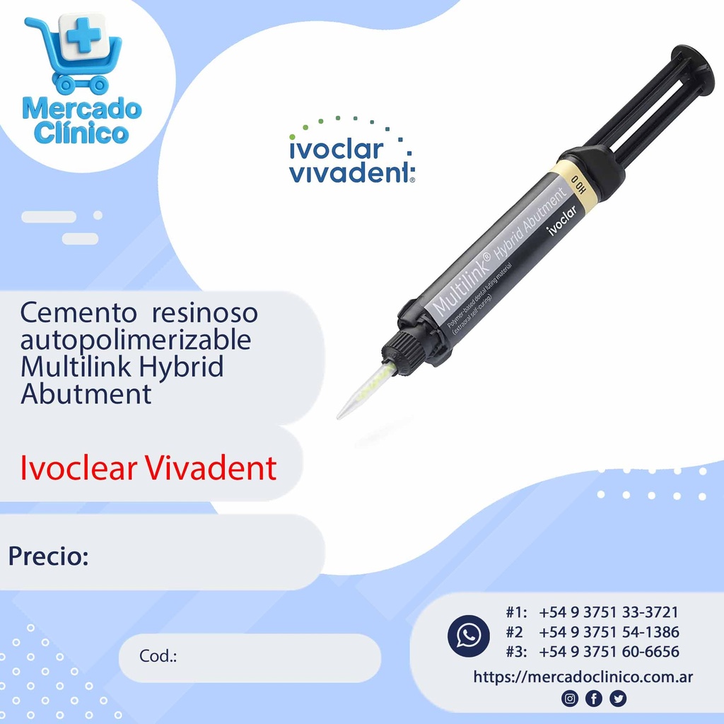 Cemento resinoso autopolimerizable Multilink Hybrid Abutment - Ivoclear ...