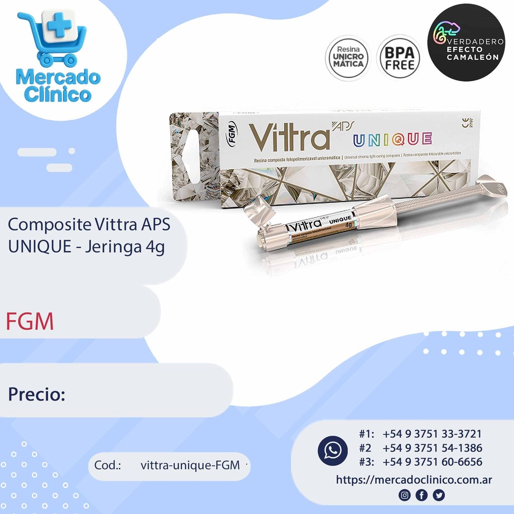 Composite Vittra APS UNIQUE - Jeringa 4g - FGM | Mercado Clinico AR