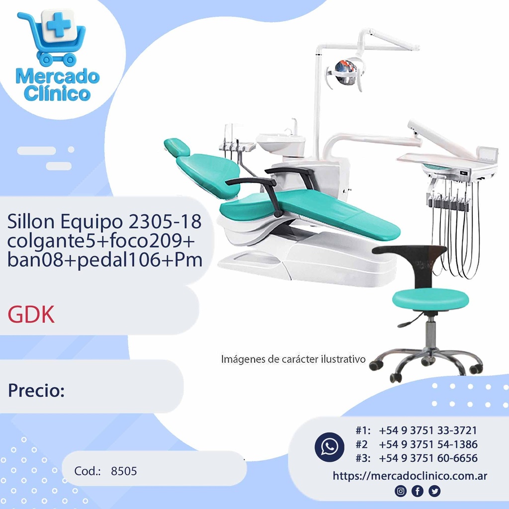 Sillon Equipo 2305-18 colgante5+foco209+ban08+pedal106+Pm - GDK | Mercado Clinico AR