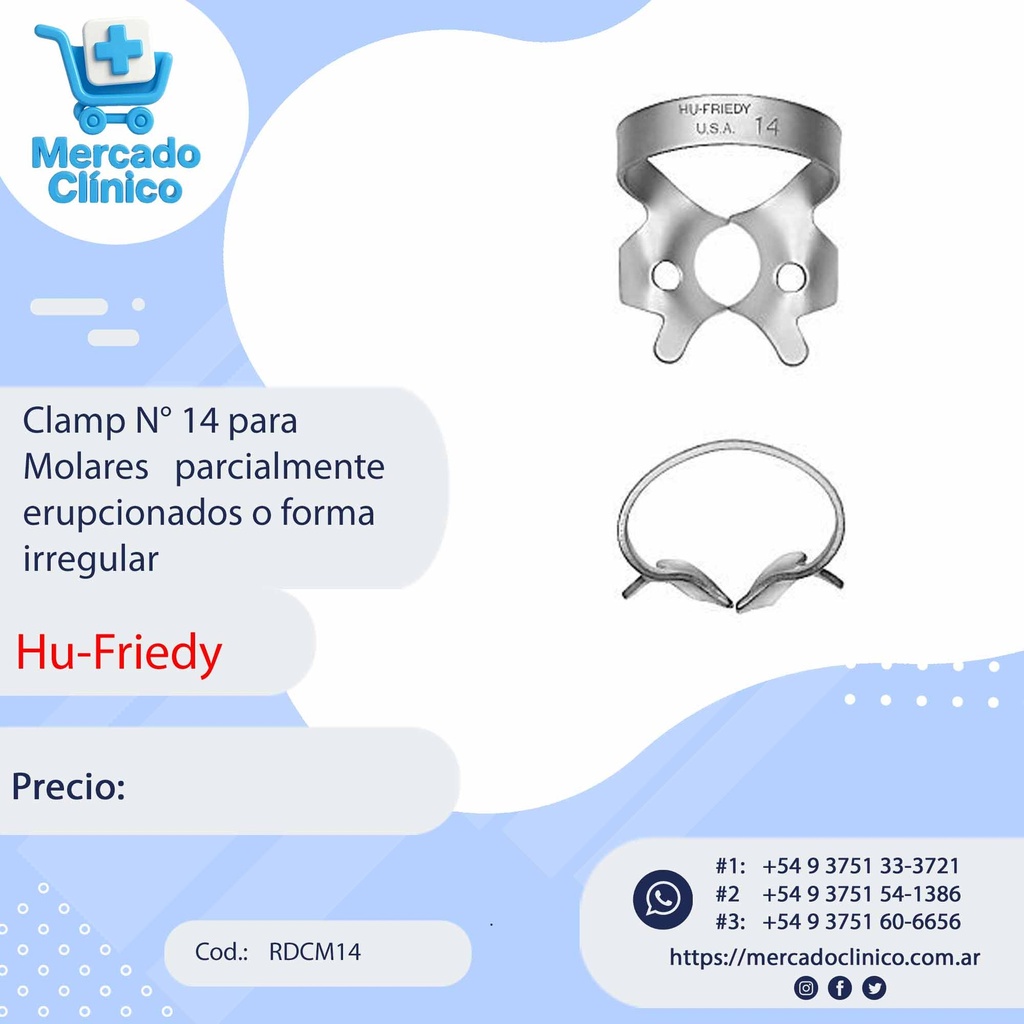 Clamp N° 14 para Molares parcialmente erupcionados o forma irregular - Hu-Friedy | Mercado ...