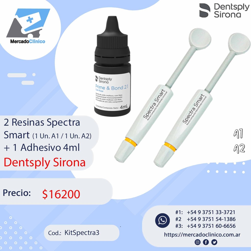 Kit resinas Spectra Smart + Adhesivo Prime &Bond2.1 - Dentsply Sirona | Mercado Clinico AR