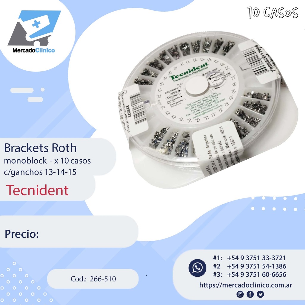 Brackets Roth Light 0,22 - Monoblock - rueda con 10 casos - Con gancho ...
