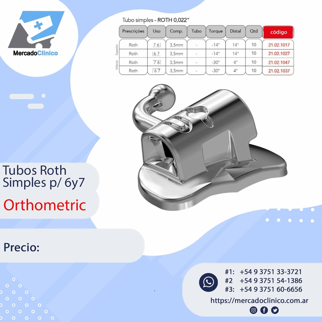 Tubo Pd 6 y 7- Roth - Simple - para pegar- 10 unidades - Orthometric ...