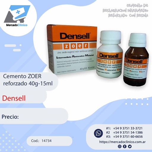 Cemento ZOER reforzado 40g-15ml - Densell | Mercado Clinico AR