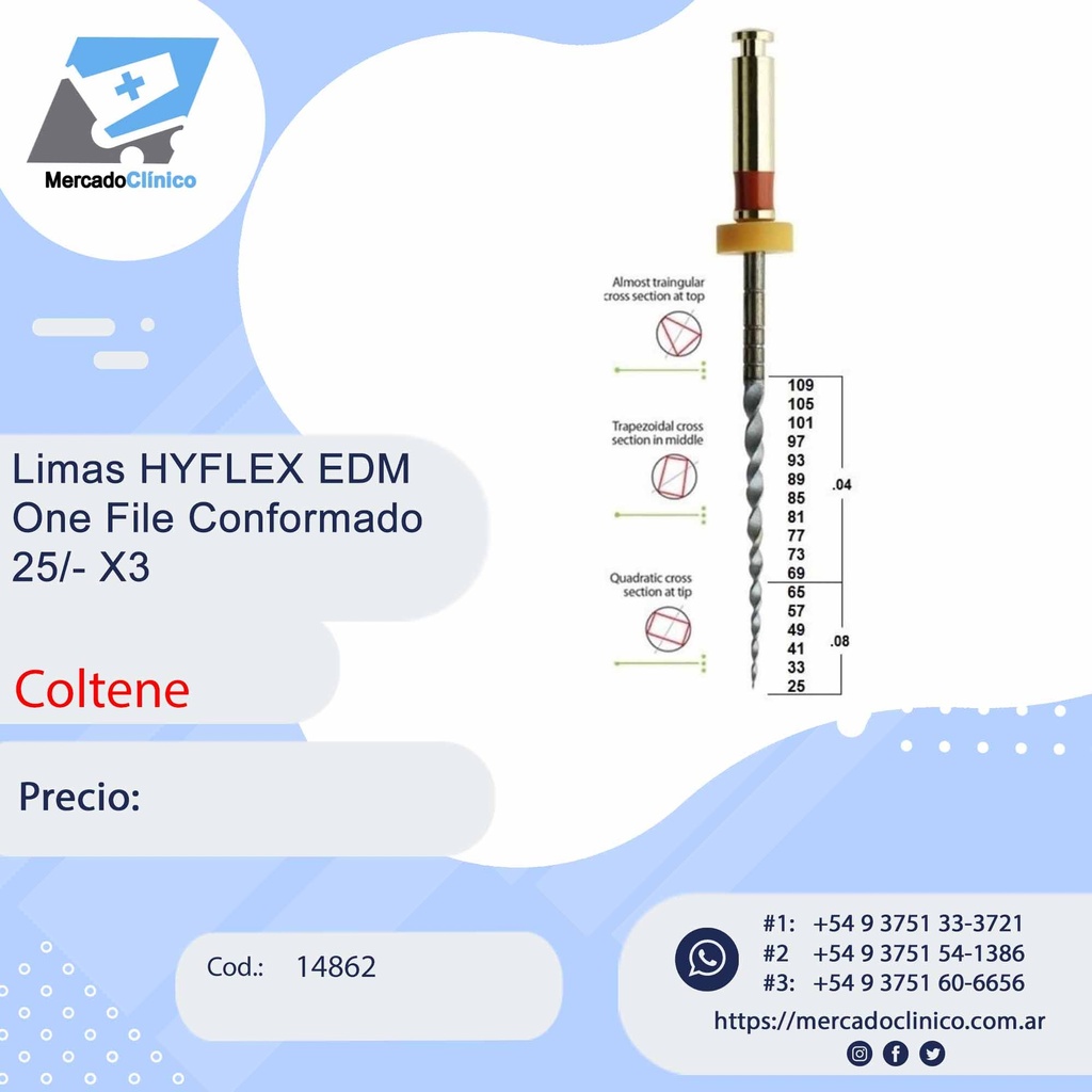 Limas HYFLEX EDM One File Conformado 25/- X3 - Coltene | Mercado Clinico AR