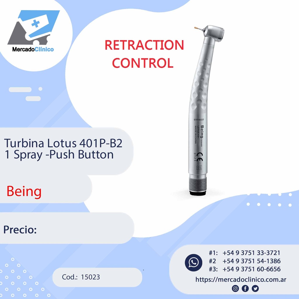 Turbina Lotus 401P-B2 1 Spray -Push Button - Being | Mercado Clinico AR