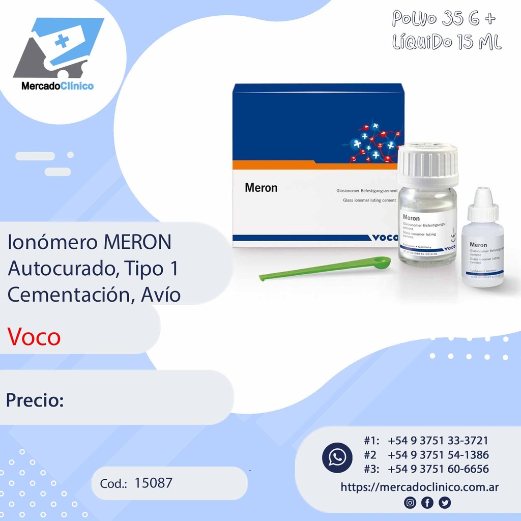 Ionómero MERON Autocurado, Tipo 1 Cementación, Avío - Voco | Mercado ...