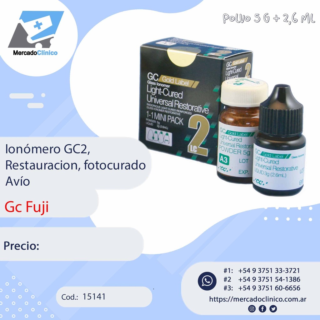 Ionómero GC2, Restauracion, fotocurado - GC FUJI | Mercado Clinico AR