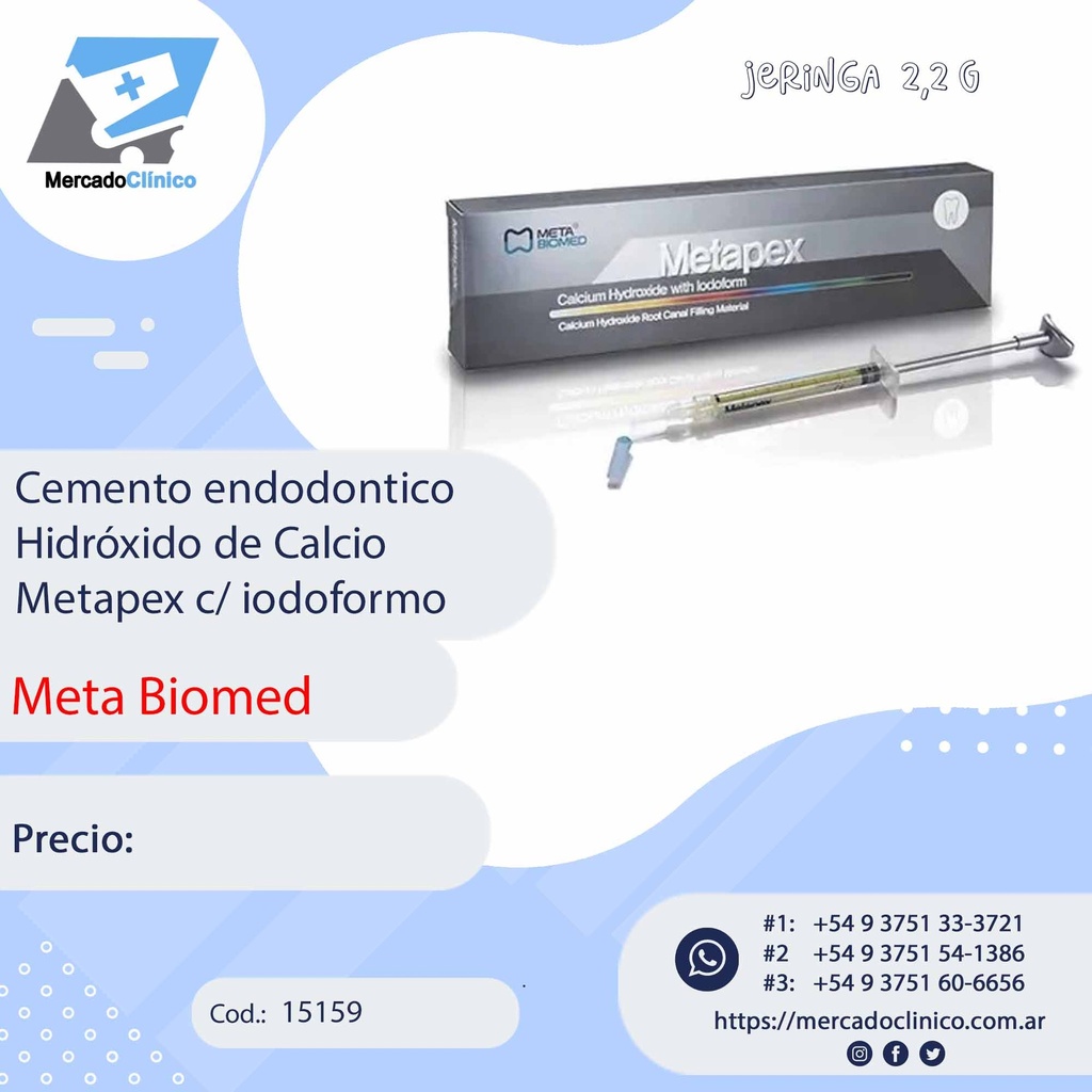 Cemento endodontico Hidróxido de Calcio Metapex c/ iodoformo jer 2,2g ...