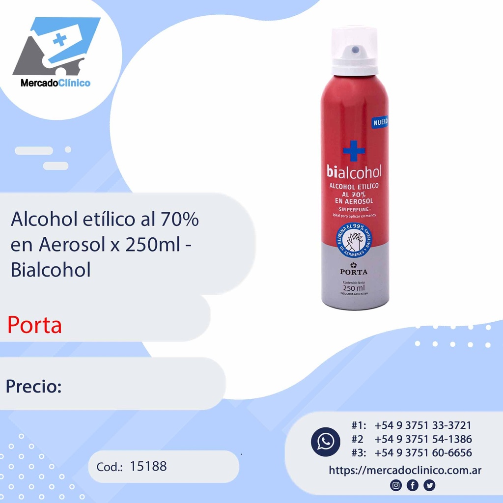 Alcohol etílico al 70% en Aerosol x 250ml - Bialcohol - PORTA | Mercado ...
