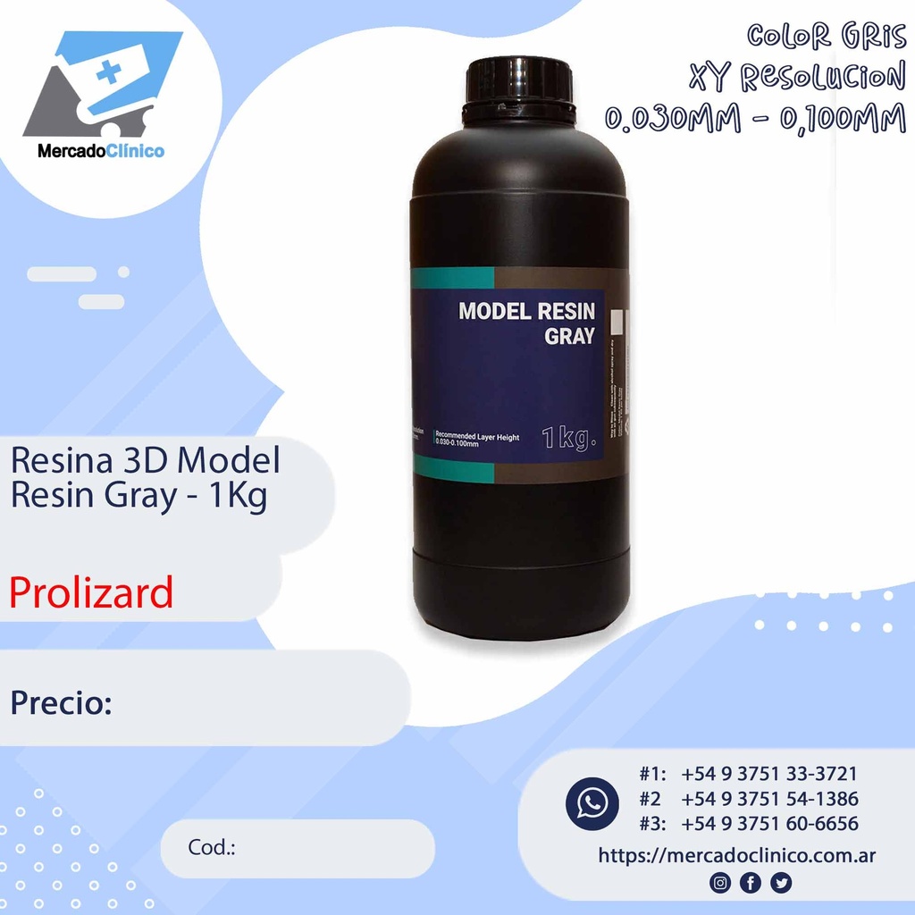 Resina 3D Model Resin Gray - 1Kg - PROLIZARD | Mercado Clinico AR