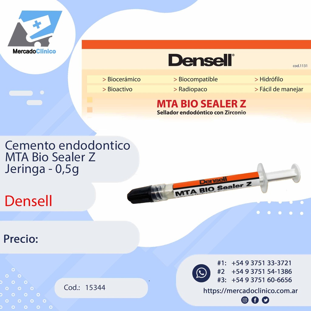 Cemento Endodóntico MTA Bio Selaer Z - 0,5g - Densell | Mercado Clinico AR
