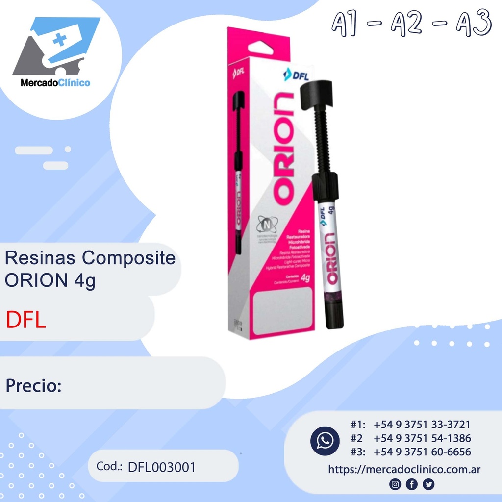 Resina Composite ORION - Micro Hibrida - 4g - DFL | Mercado Clinico AR