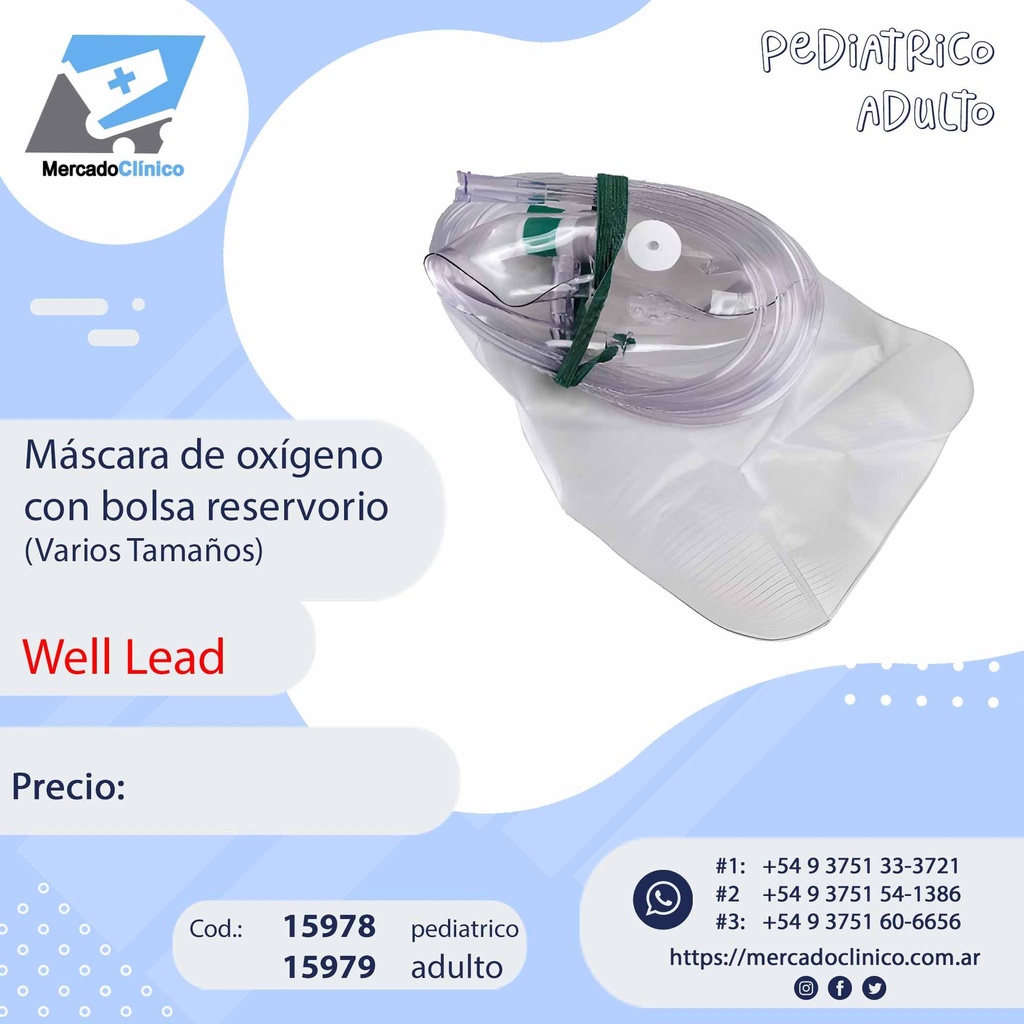 Máscara de oxígeno con bolsa reservorio - WELL LEAL | Mercado Clinico AR