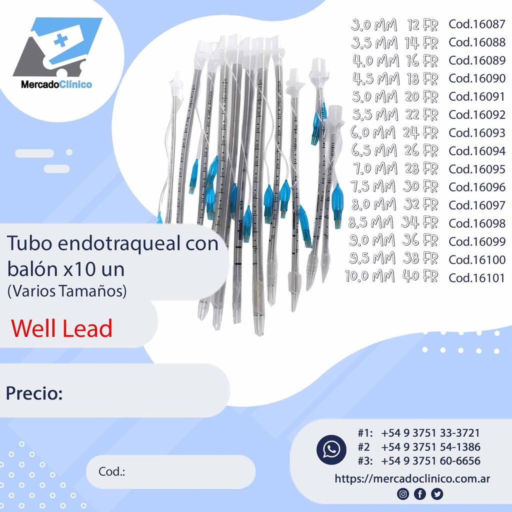 Tubo endotraqueal con balón x10 un - WELL LEAD | Mercado Clinico