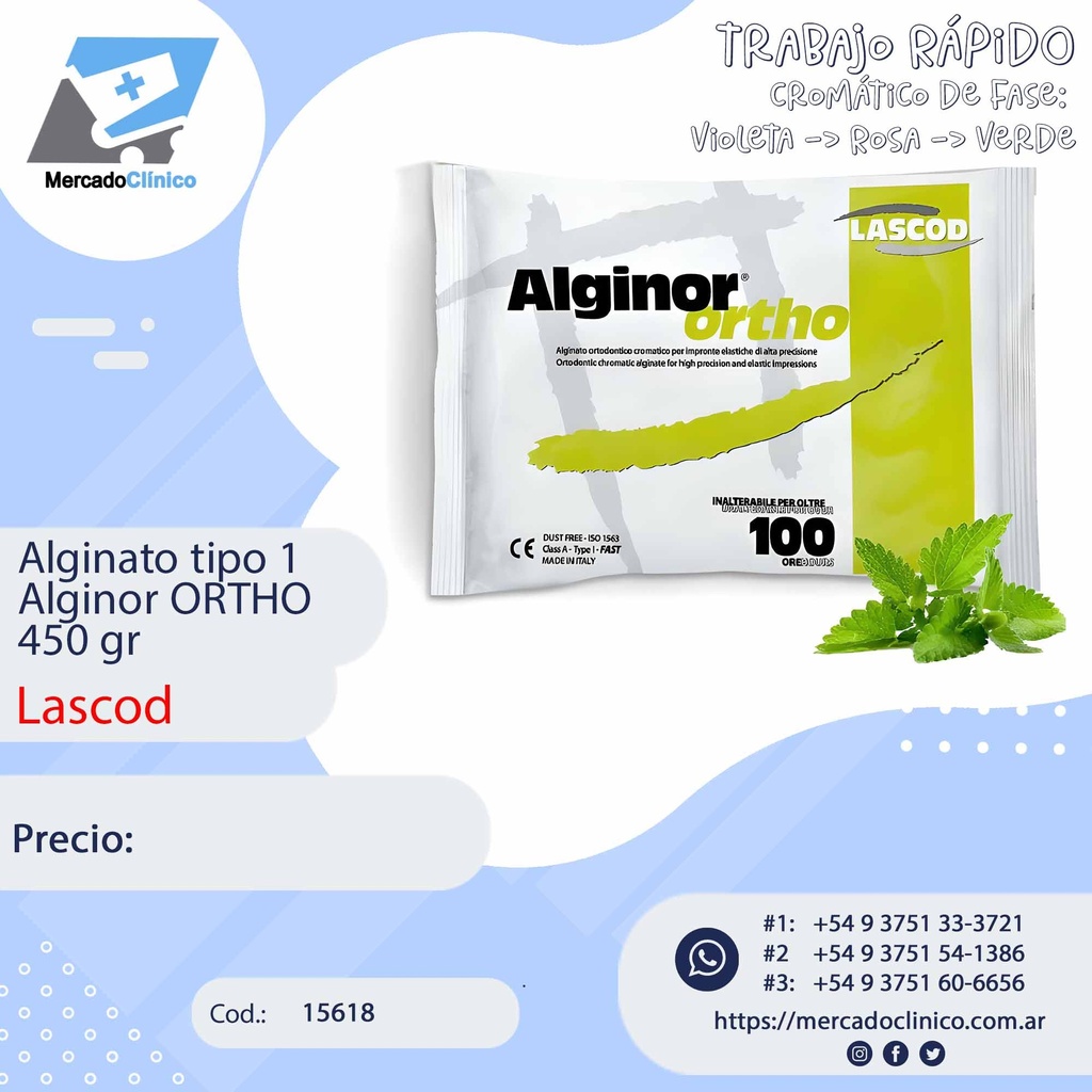 Alginato tipo 1 - Alginor ORTHO - 450 gr - Lascord | Mercado Clinico AR