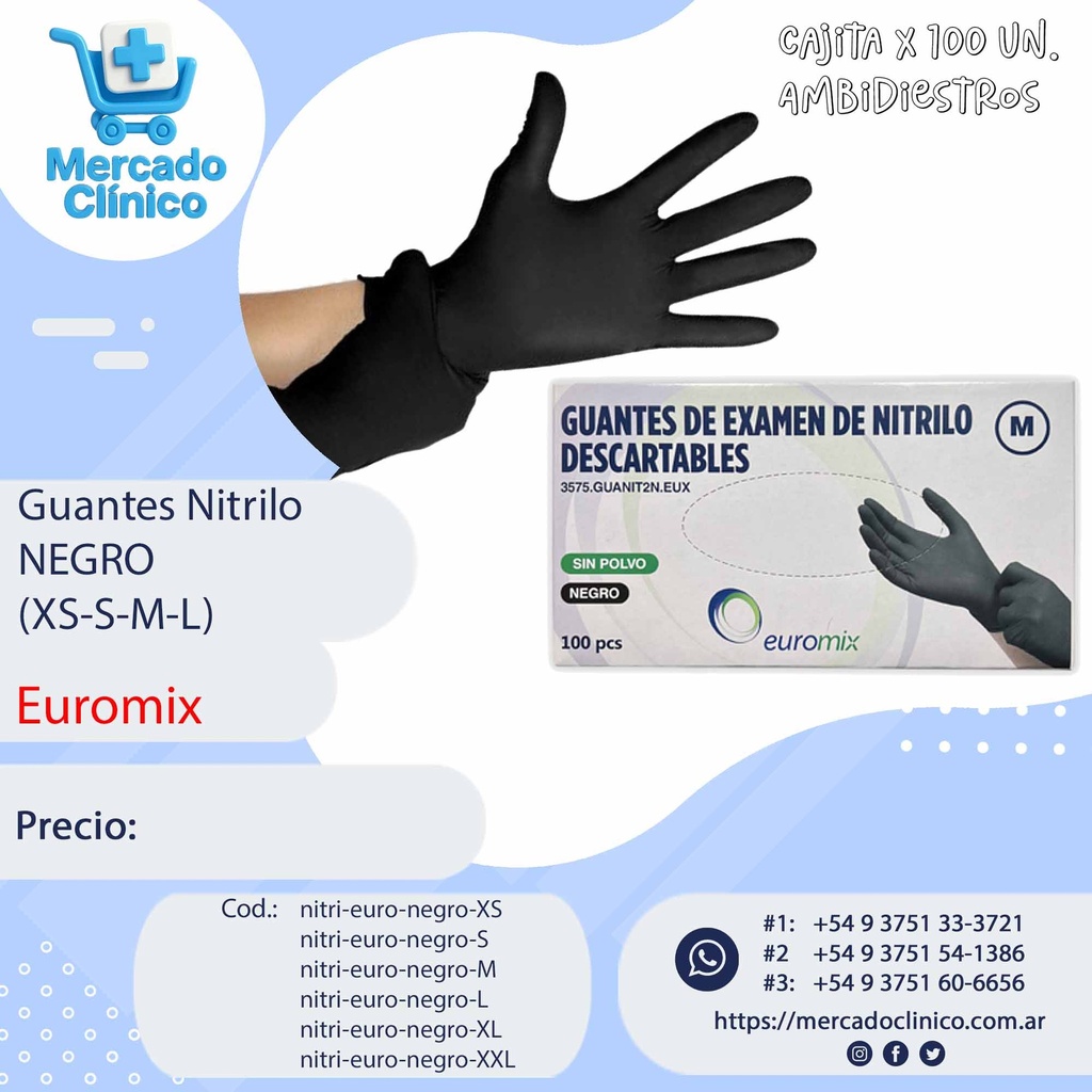 Guantes de Nitrilo (x100) - Euromix | Mercado Clinico AR